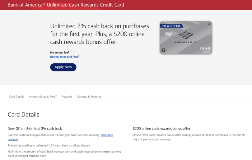 Bank of America Unlimited Cash Rewards Card: $200 Signup Bonus + 2%/3. ...