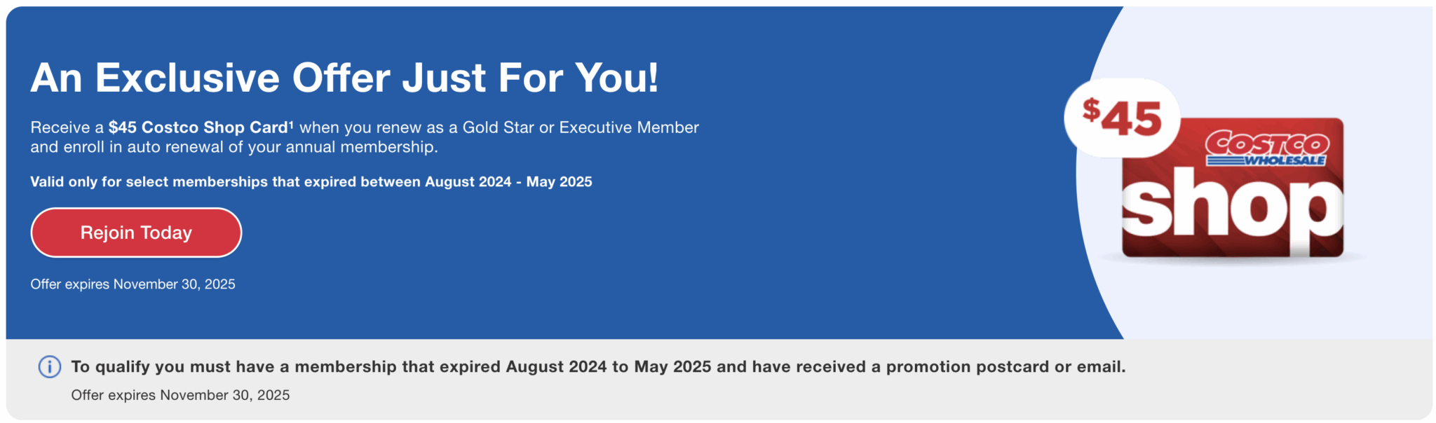 [Targeted] Renew Costco Membership & Get $45 Shop Card - Doctor Of Credit