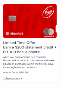 Synchrony Virgin Red – 60,000 Point Bonus + $200
