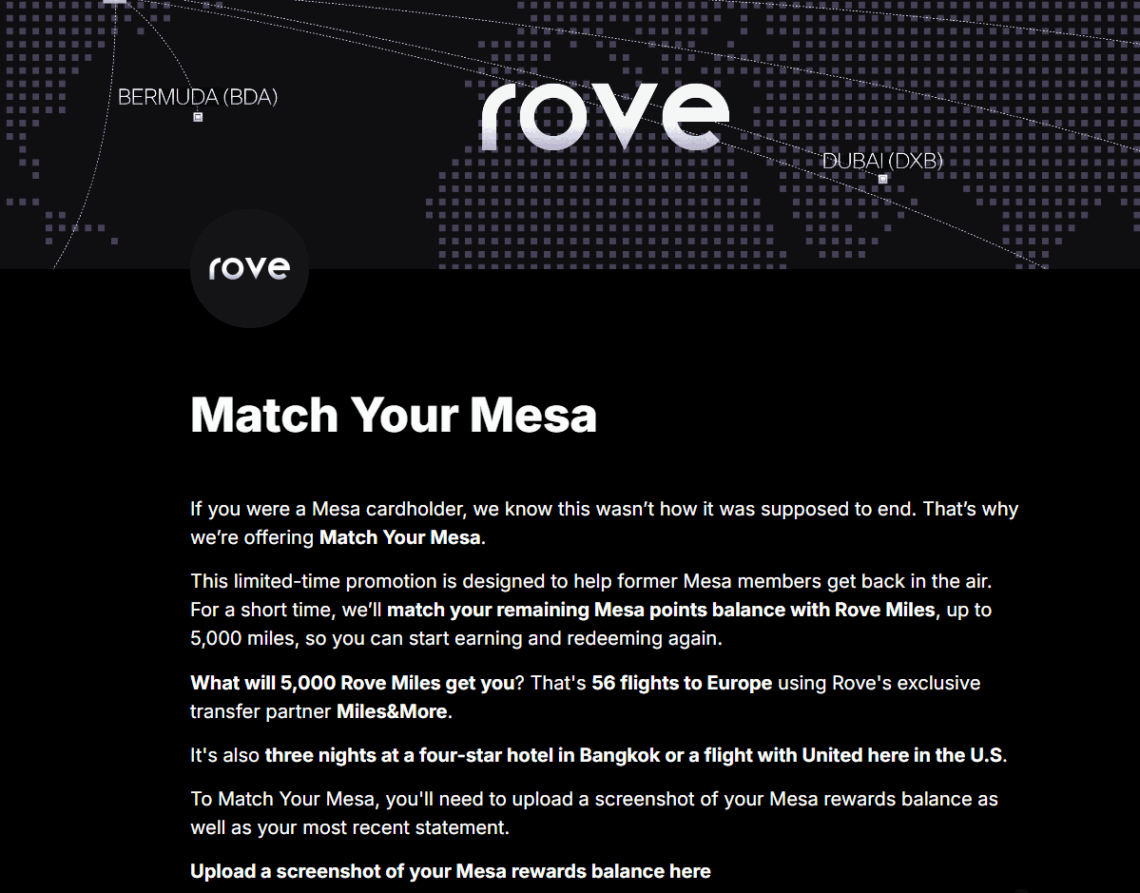 Rove Miles: Up To 5,000 Free Points For Mesa Cardholders