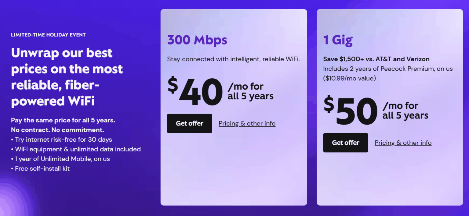 Xfinity (New Customers): 1 Gig Fiber Internet (5-Yr Price Lock) + 2-Yr ...