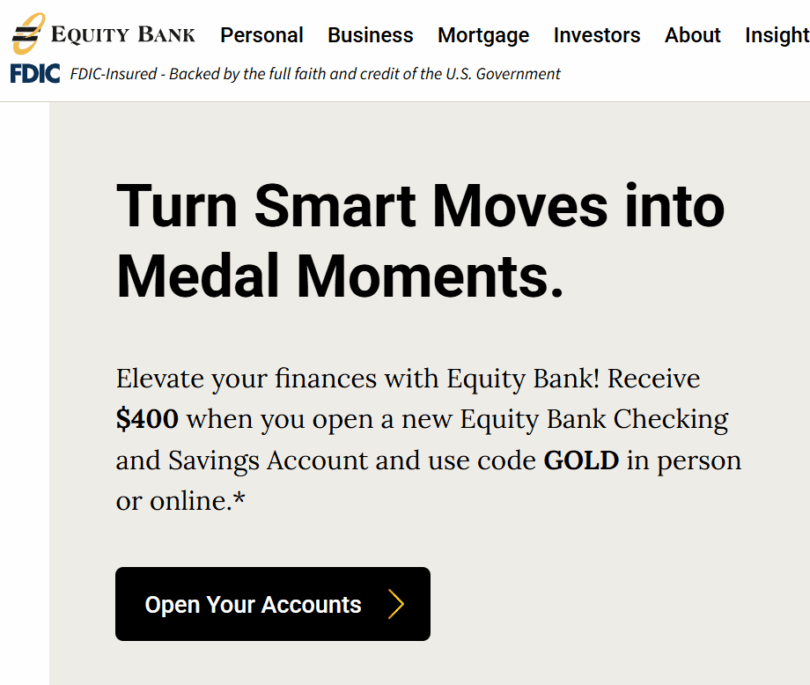 [KS, MO, AR, OK & NE?] Equity Bank $400 Checking Bonus