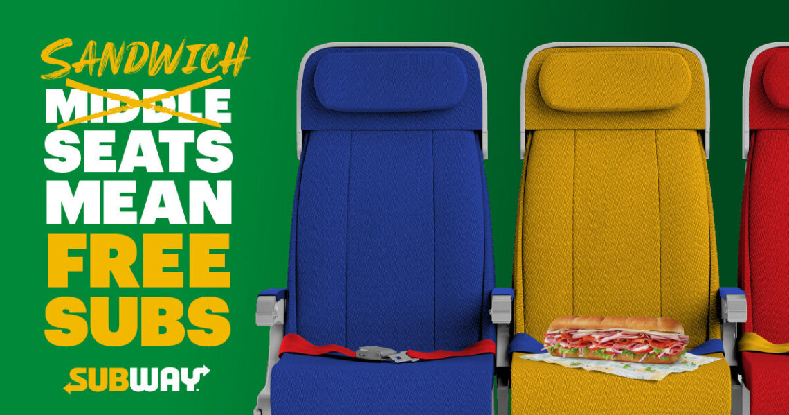 Subway: Fly Middle Seat On 1/27/26 & Get $20 Giftcard