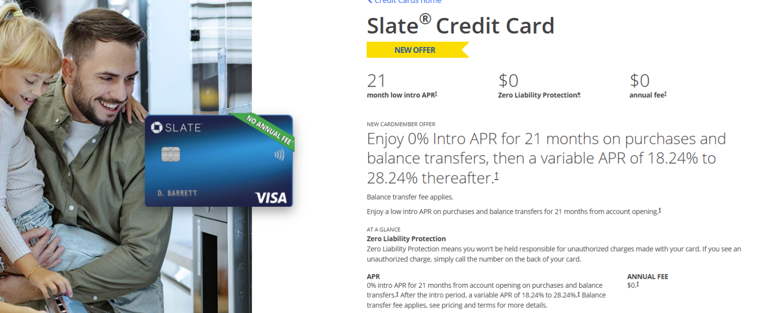 Chase Slate Card Returns With 21 Month 0% APR Offer