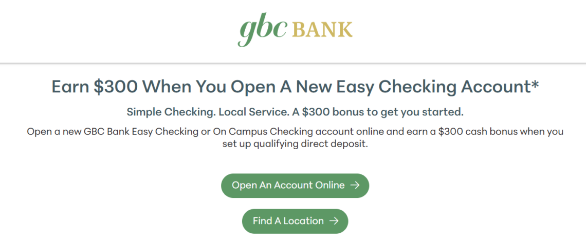 [IN] GBC Bank $300 Checking Bonus
