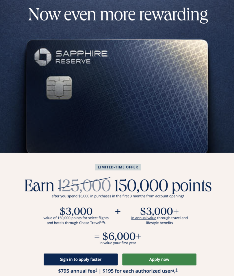 Chase Sapphire Reserve 150,000 Bonus - Doctor Of Credit